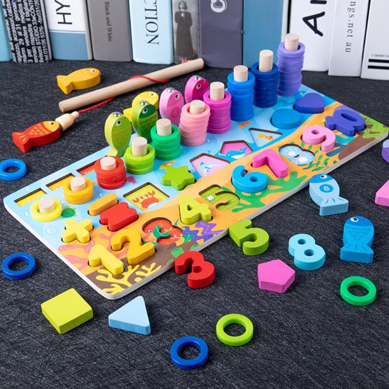 Buy Kids Pretend Puzzle Wooden Fishing Math Learning Accessories ...
