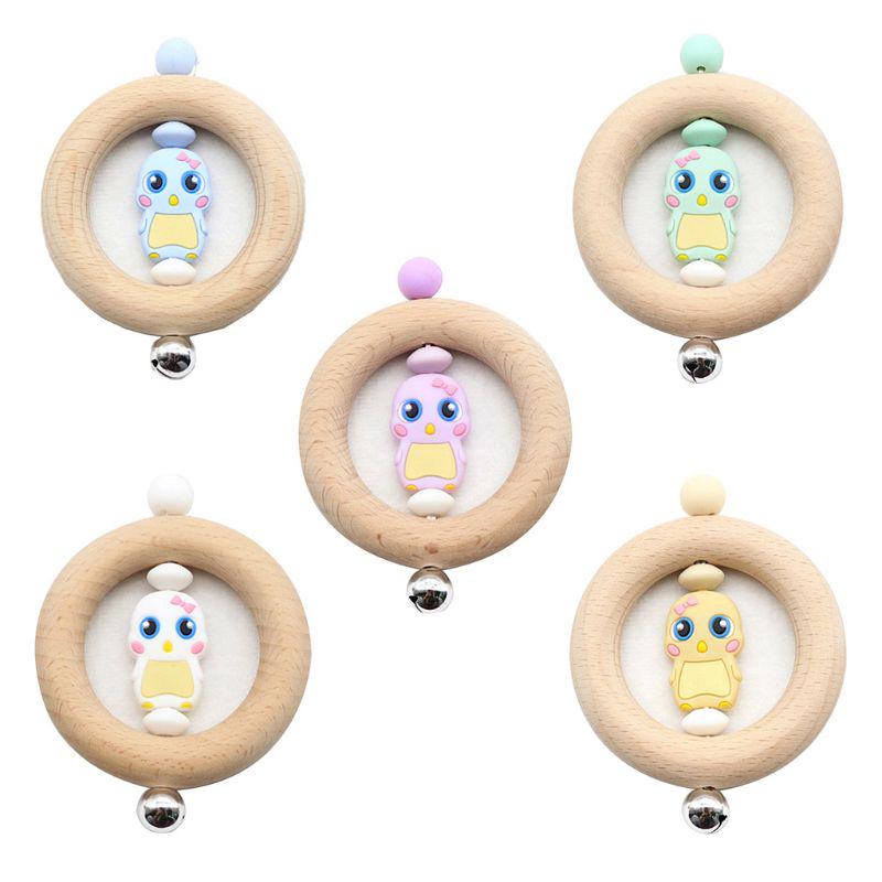 Buy Baby Teether Rattle Newborns Bed Bell Animal Chick Wooden Ring ...