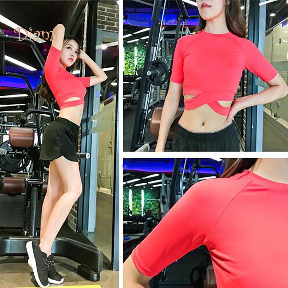 Buy V-FITNESS Women Cross Strap Tight T-shirt Yoga Fitness Workout ...