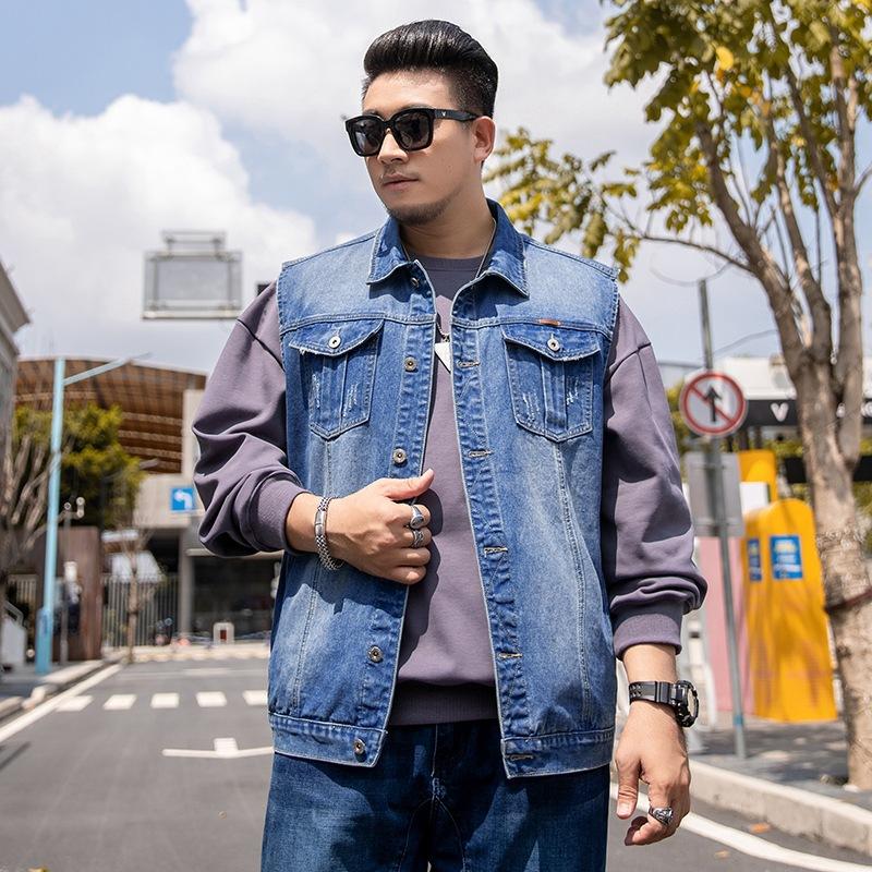 Men's Denim Vest Plus Fat Oversized Denim Shirt Trendy Fat Big Fat Vest ...