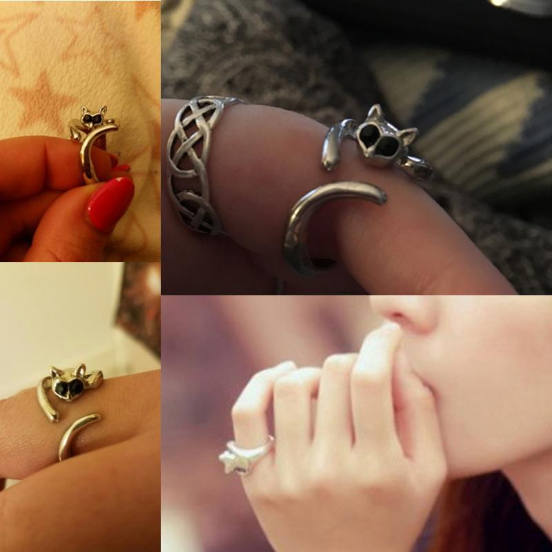 Buy Cute Cat Ring Women Vintage Retro Kitty Animal Adjustable Wrap ...