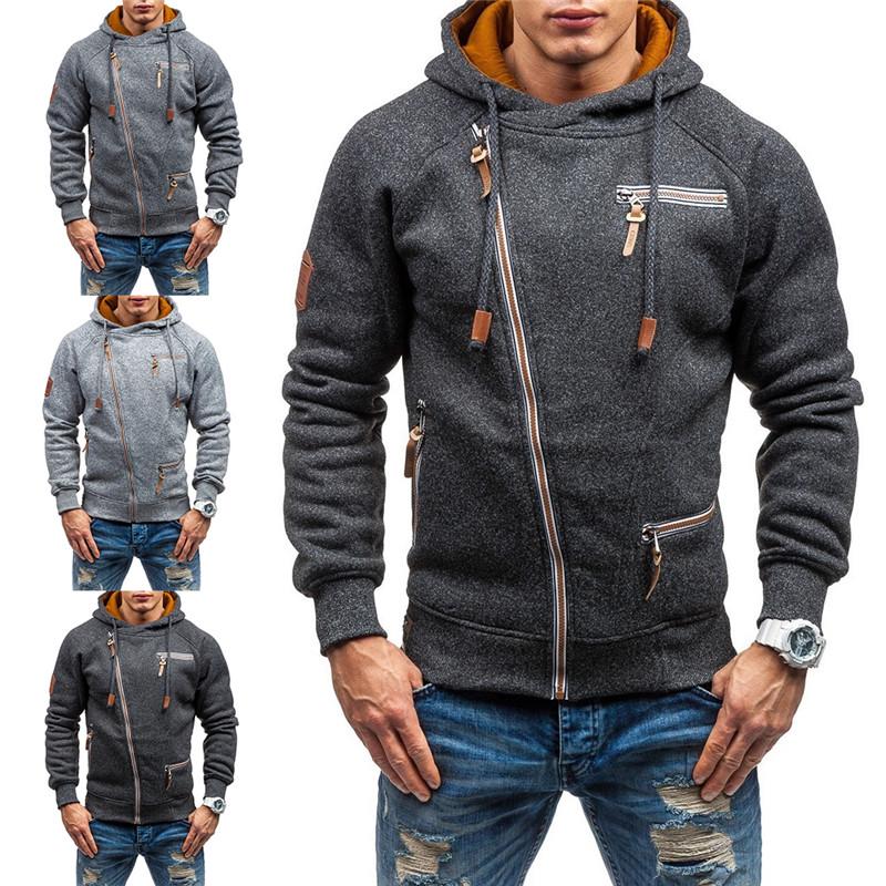 Buy Hooded Neck Long Sleeve Zipper Solid Pullover Hoodies For Men at ...