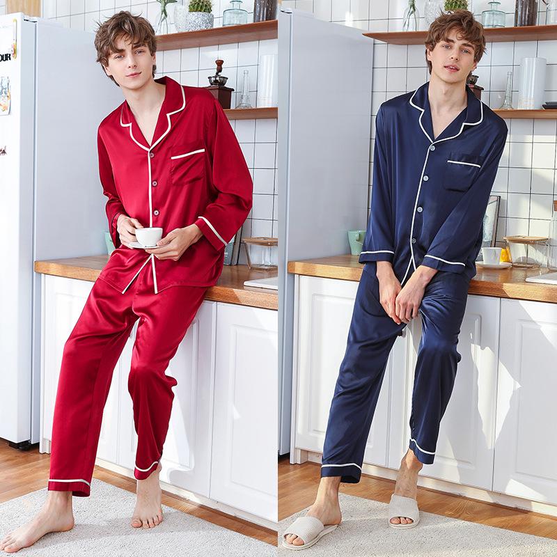 Buy Simple Men's Silk Pajamas Home Wear Long Sleeve and Trousers ...