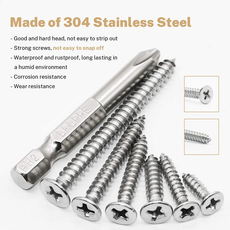 Buy Idh 300Pcs 304 Steel Phillips Flat Head Self Tapping Wood Screws ...