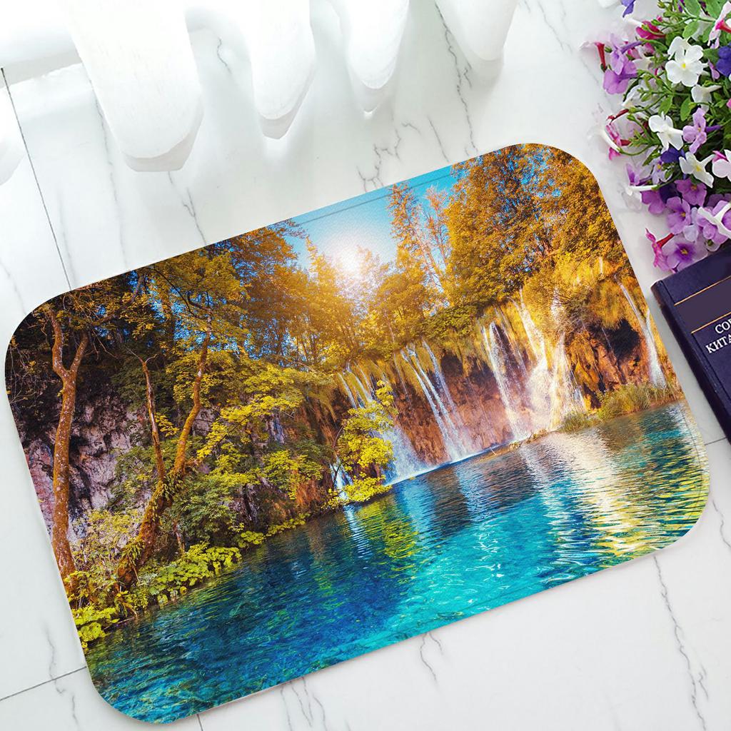 Buy Landscape Mountain Lake Turquoise Waterfall At Sunny Day Doormat ...