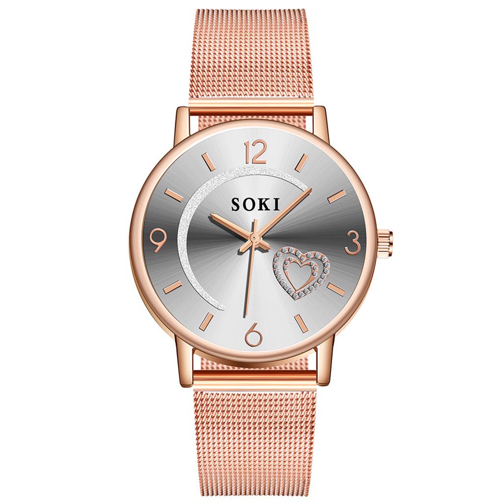 Buy SOKI Women's Fashion Love Diamond Dial Steel Mesh Belt Watch at ...