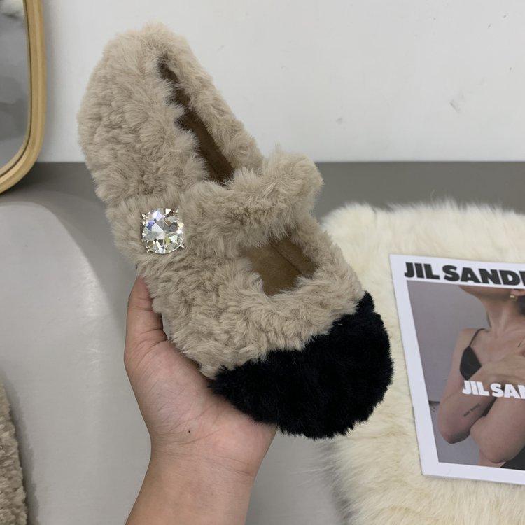 Buy Fairy Style Fur Shoes Women's Autumn and Winter Flat Warm Cotton ...