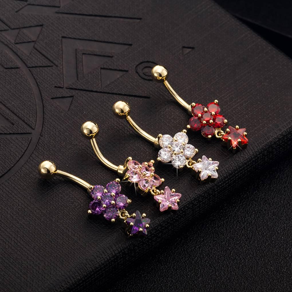 Buy Flower Star Dangle Navel Belly Button Ring Copper Umbilical Nail ...