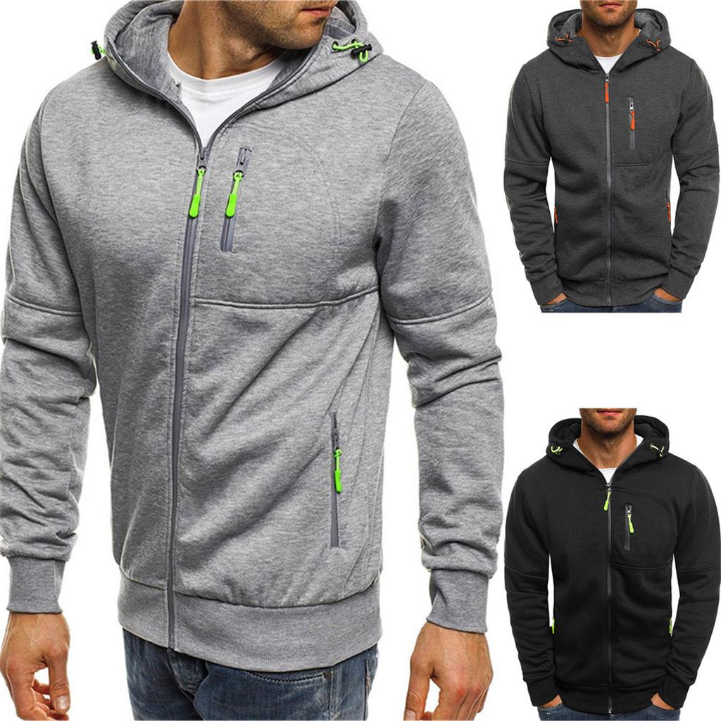 Buy Cute Winter Men's Splice Cap with Long Sleeve Zip Sweater Tops ...