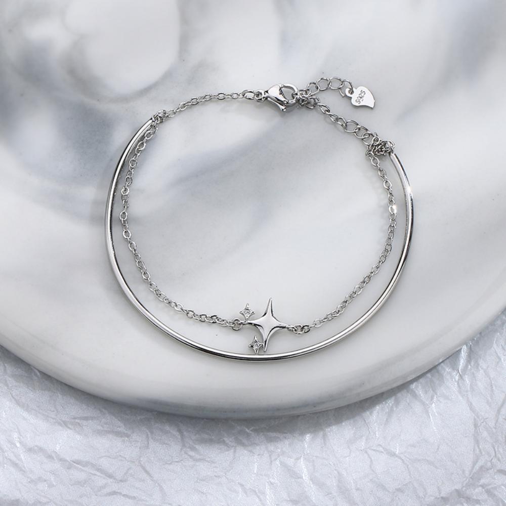 Buy Women's Personalized Simple Double Layer Diamond Star Bracelet ...
