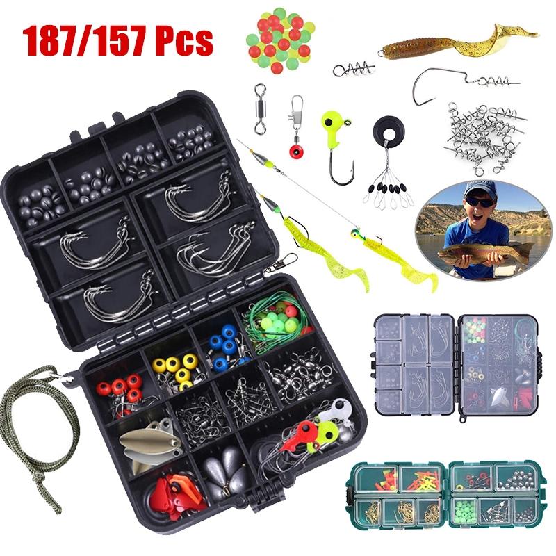 Buy 157/187 Pcs Rock Fishing Accessories Set Portable Fishing Box Hooks ...