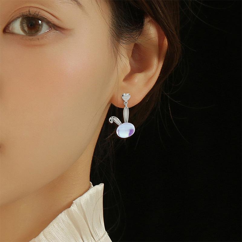 Satın alın Cute Moonstone Rabbit Right Ear Drop Earrings for Women ...