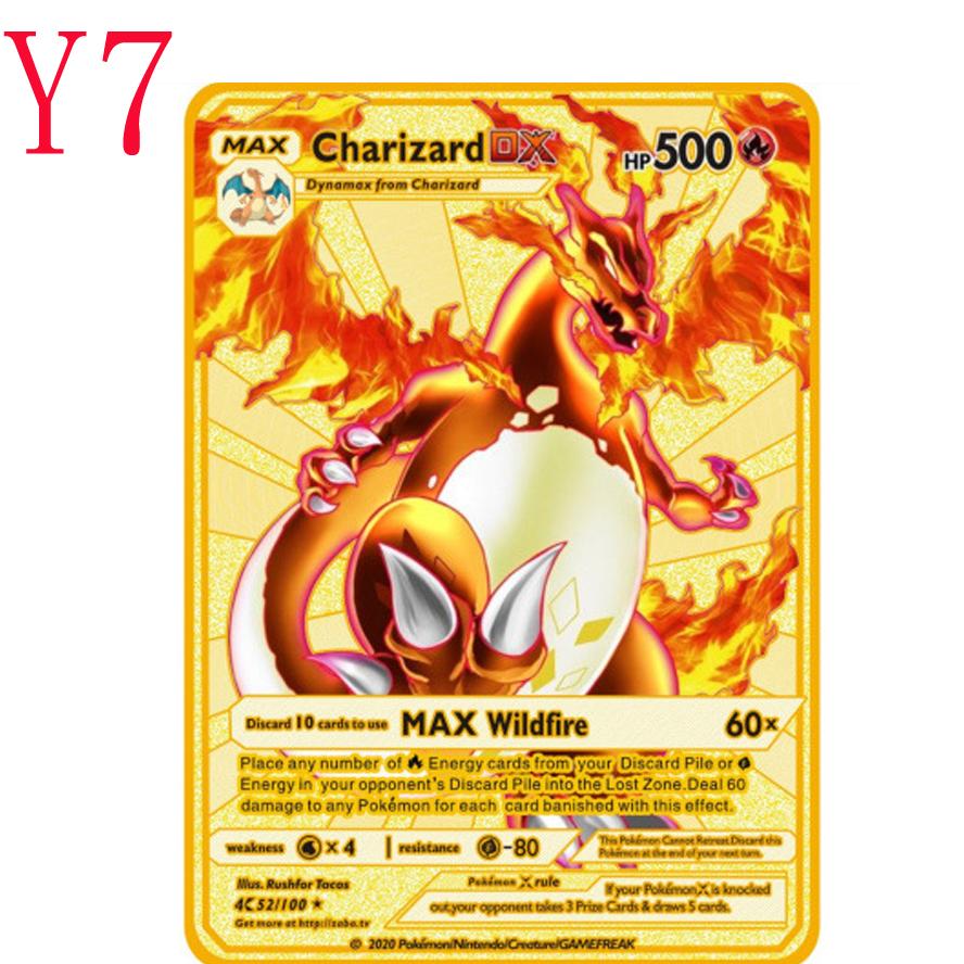 Buy Spanish Hard Iron Pokemon Cards Pikachu Charizard GX Gold Metal ...