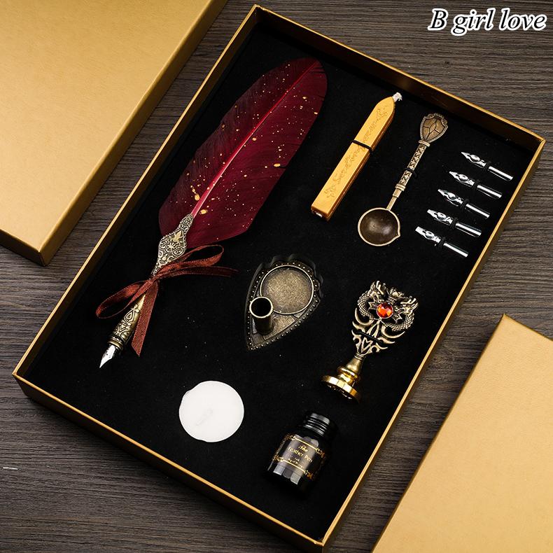 Buy Luxury Fountain Pen Set European-style Sprinkled Gold Feather Pen ...
