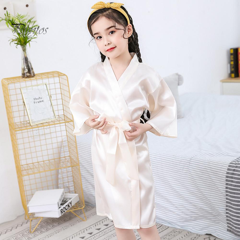Buy Summer Solid Color Girls Silk Robe Children Pajamas Kids Soft ...