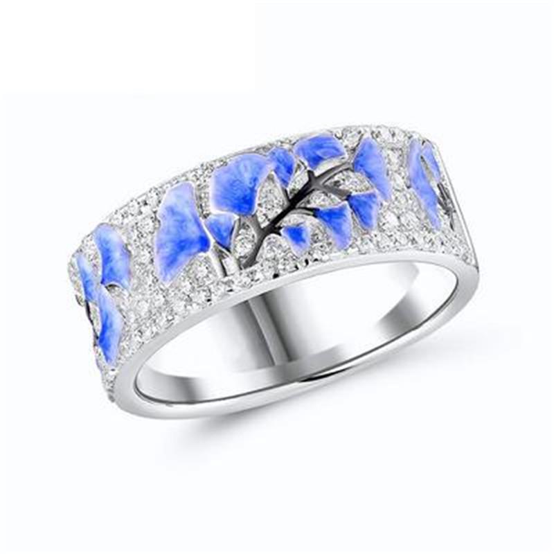 Buy Women Jewelry Exquisite Elegant Blue Flower Finger Rings Bride ...