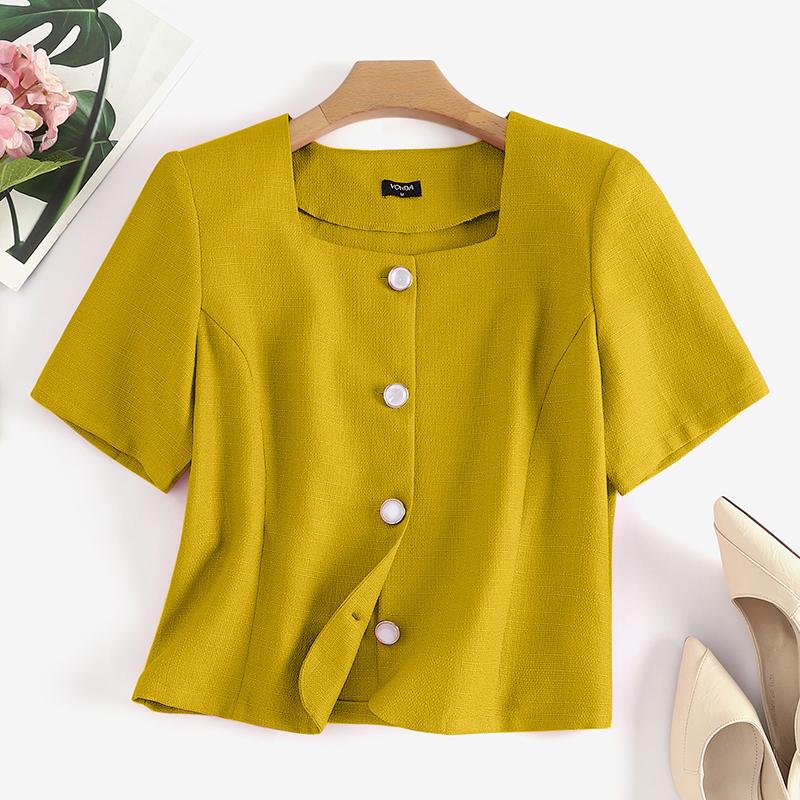 Cheap VONDA Solid Color Square Collar Summer Women Tops | Joom