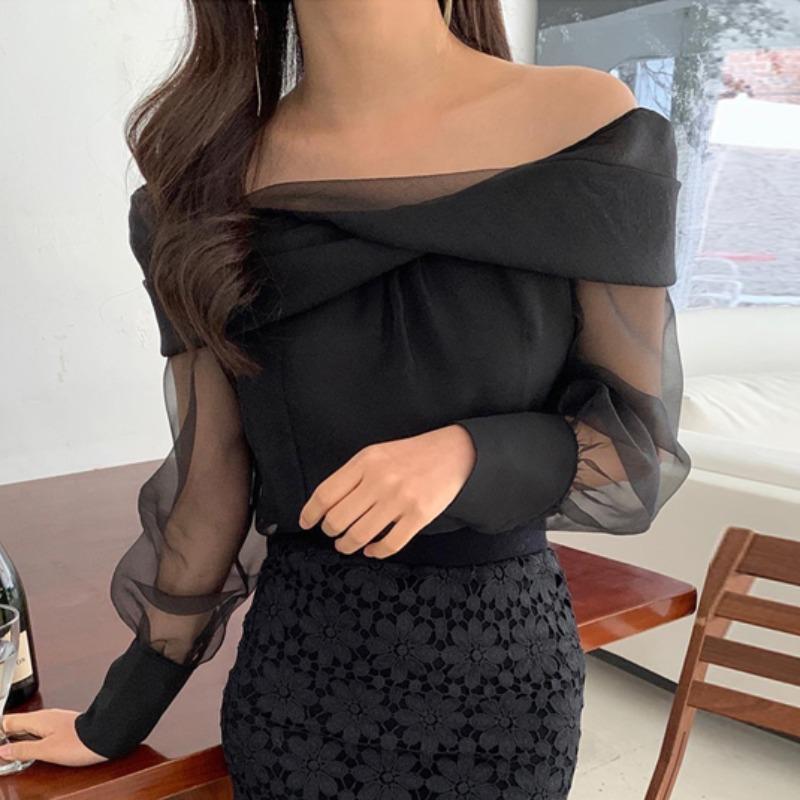 Buy Women's Summer Fashion Casual Solid Transparent Mesh Long Sleeve ...