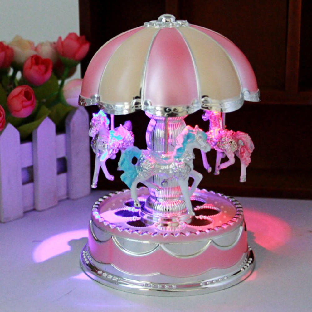 LED Light Merry-Go-Round Music Box Carousel(Random Color) (Size: Go ...