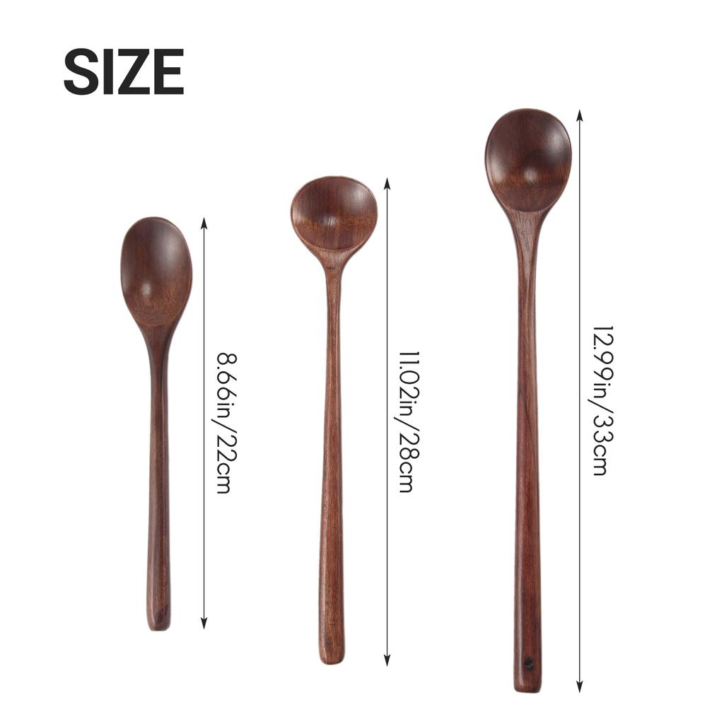 Buy 6 Pieces Wooden Spoons Kitchen Serving Long Handle Soup Spoons ...