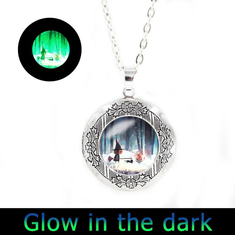 Buy Glow Halloween Witch Locket Necklace Pendant Black Cat Witchy ...