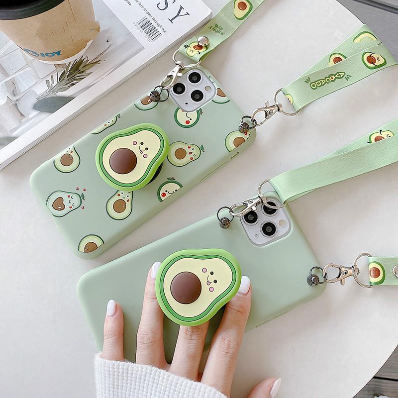Buy 3D Cute Cartoon Fruit Avocado Holder Stand Lanyard Soft Phone Case ...