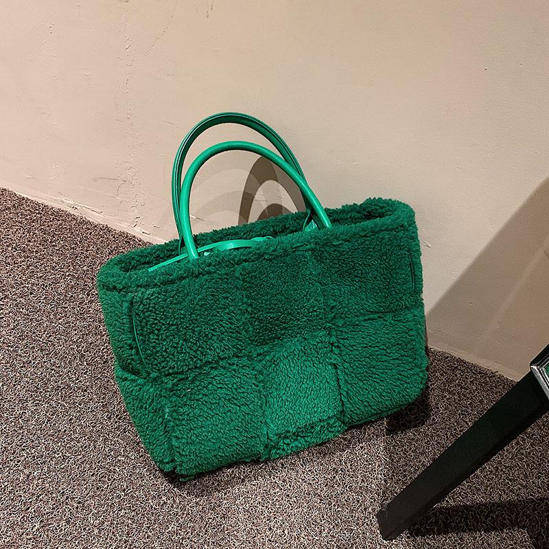 Buy Ins Same Lamb Hair Woven Tote Handbag Wool Shoulder Bag Large 2022 ...