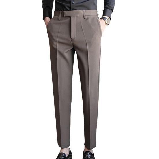 Cheap Men Suit Pants Straight Loose Solid Color Soft Side Pockets ...