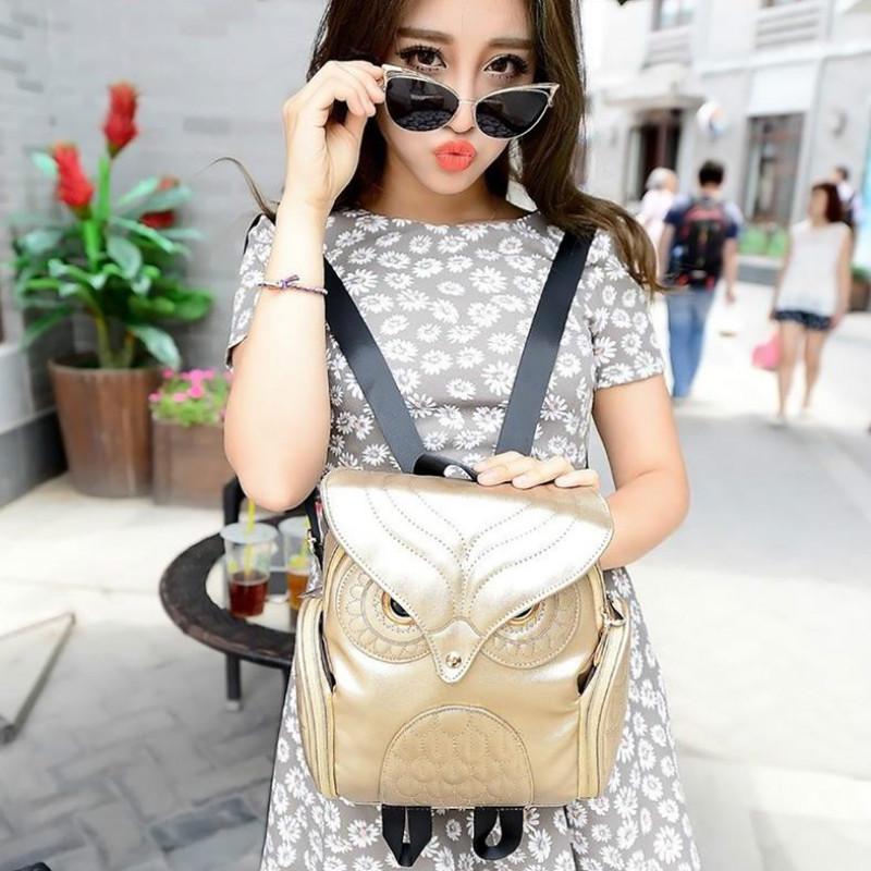 Buy Fashion Women Back Bag Stylish Cool Black PU Leather Owl Backpack ...