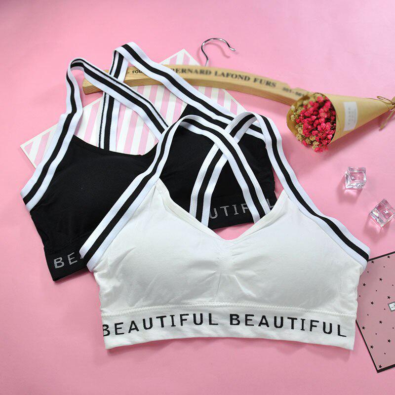Buy Letter Print Casual Bra Top Push Up Fitness BH Bra Underwear Cotton ...