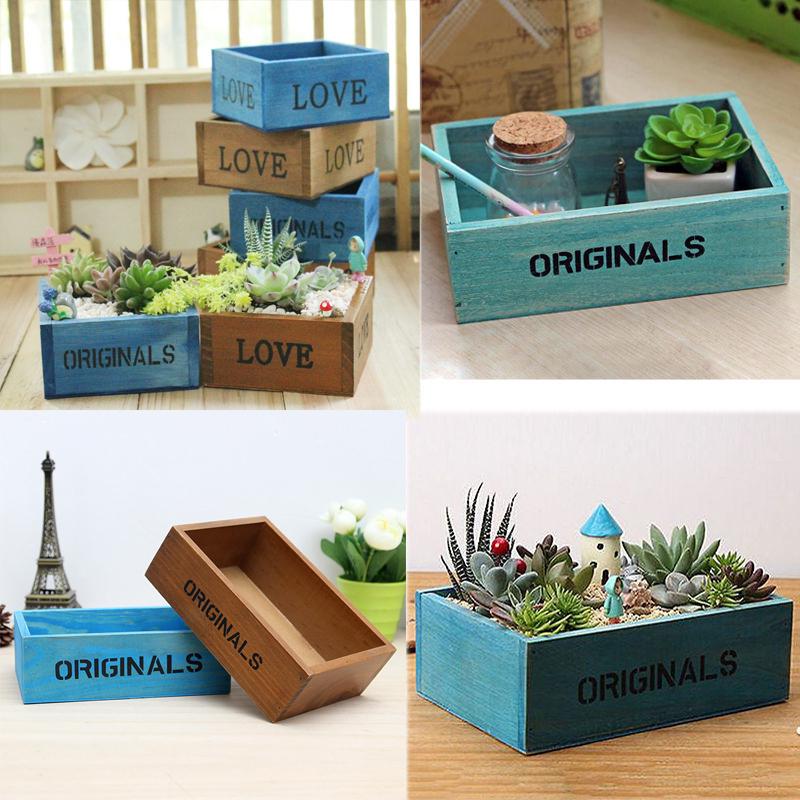 Buy Wooden Storage Succulent Plant Pot Box Bin Creative Pencil Vase ...