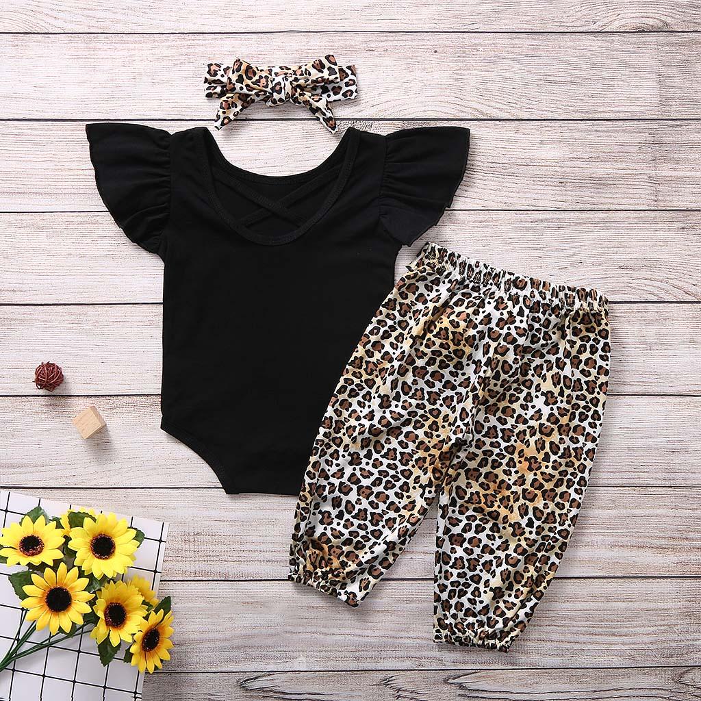 Satın alın Infant Baby Girls Solid Romper Bodysuit+Leopard Print Pants+Headband Outfits Sagit | Joom