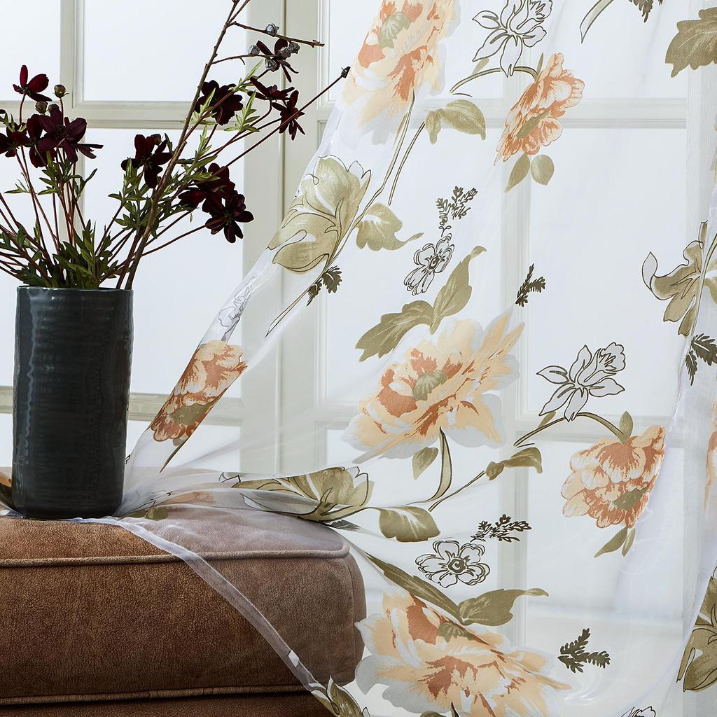 Buy Topfinel Floral Sheer Window Curtains for Windows Luxury Sheer ...