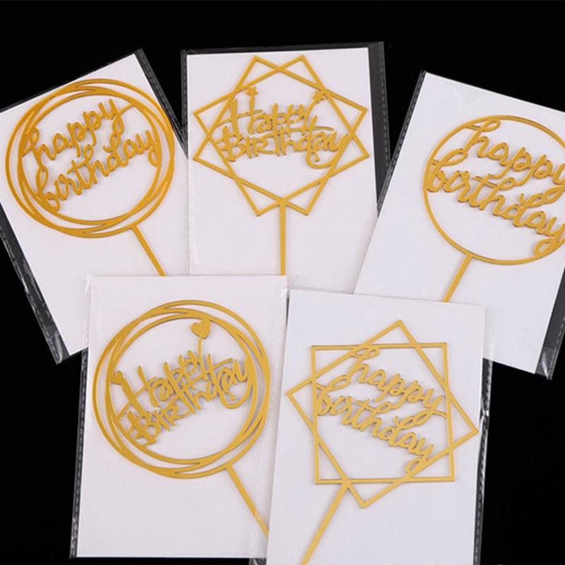 Buy Acrylic Gold Cake Topper Card Geometry Shape Cake Insert Card For ...