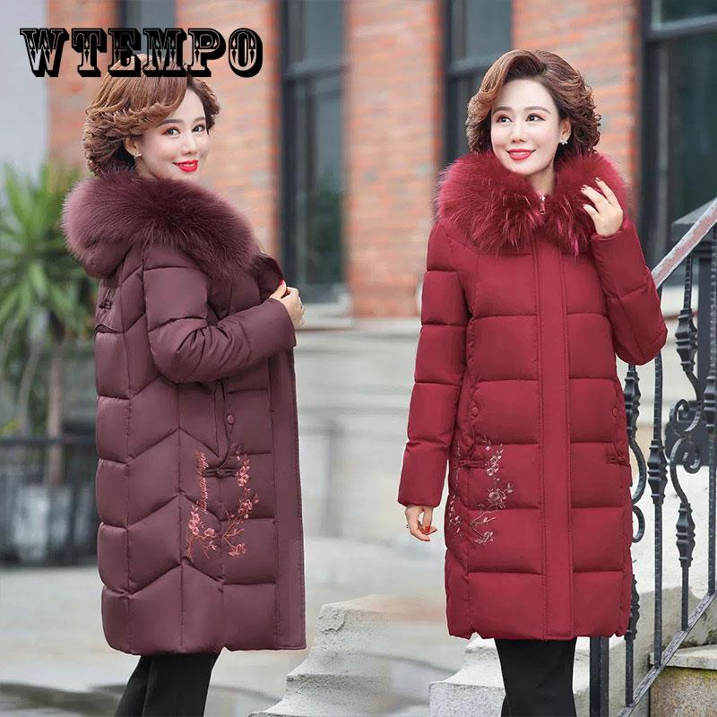 Buy Middle-aged and Elderly Embroidered Down Cotton Padded Jacket Mid ...