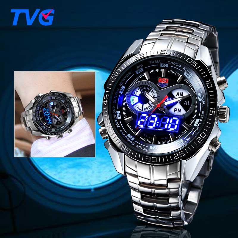 Buy TVG Men Sport Quartz Watch Stainless Steel Watches Waterproof ...