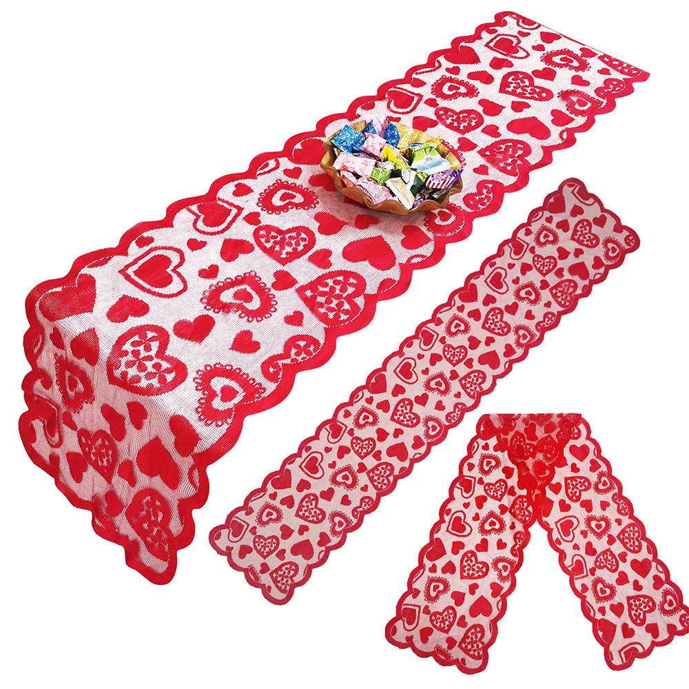 Christmas Lace Table Runner Love Heart For Party Decoration Red 183cm x ...