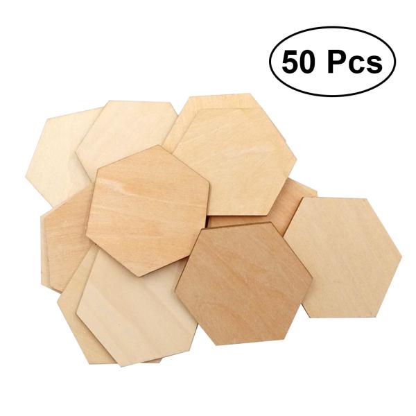 Buy Beech Wooden Hexagonal Pieces Embellishments Ornaments DIY Crafts ...