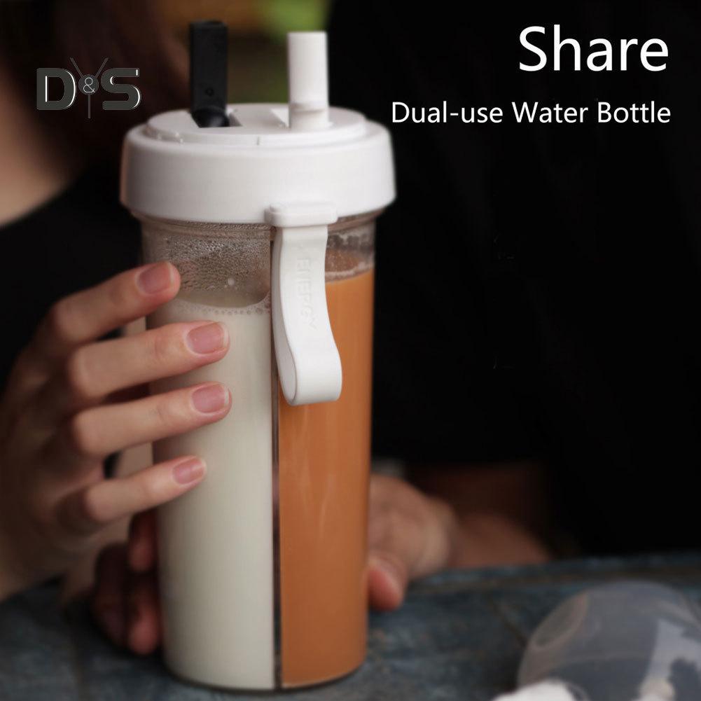 Buy Portable Dual Straw Separate Drink Water Beverage Bottle Couples ...