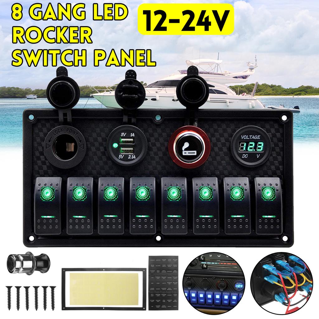 Buy 8 Gang 12V Rocker Switch Panel 5 Pin ON/Off Pre-Wired for 12/24V ...