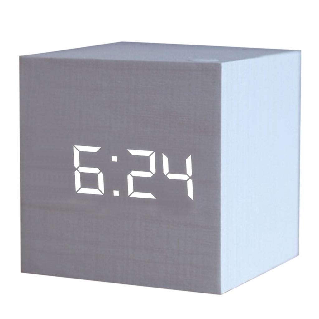 Buy Cube wooden LED Alarm Clock Temperature Sounds Control electronic ...