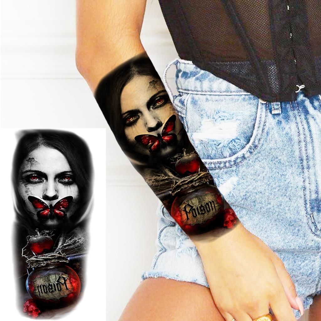 Black Scary Rose Flower Gangster Temporary Tattoos For Women Men Wolf Lion Pirate Skull Fake ...