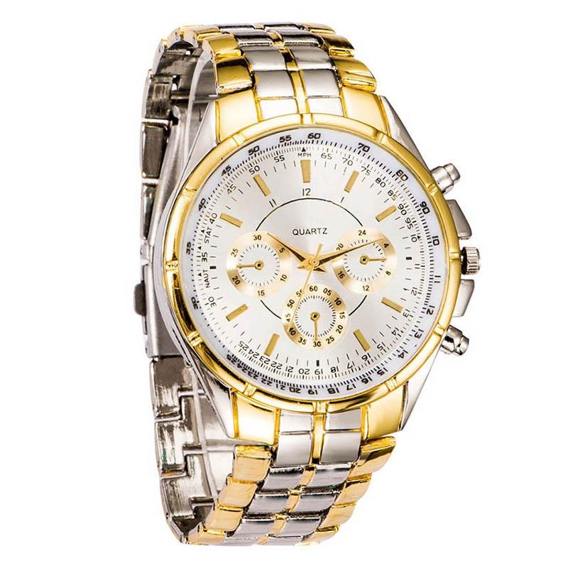 Buy Luxury Men Gold Tone Band Stainless Steel Analog Quartz Fashion ...