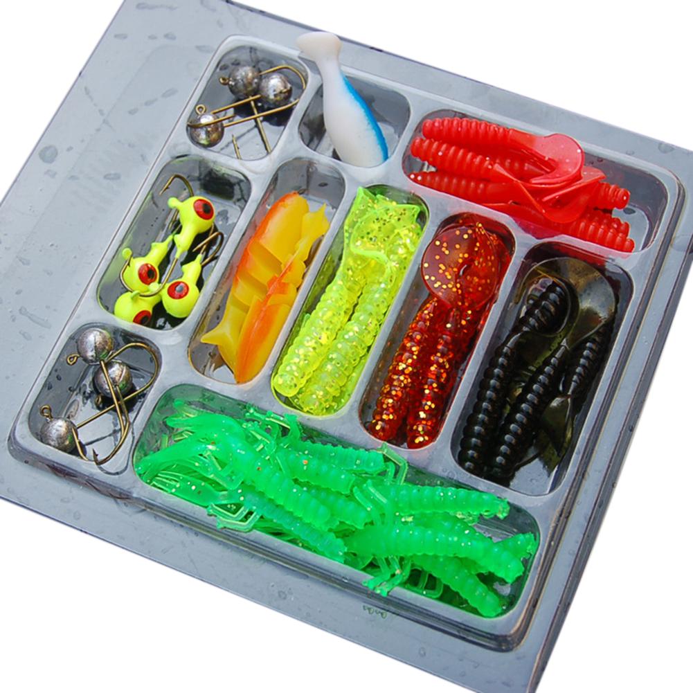 Buy 35Pcs/Box Mixed Fishing Lure Hook Set Kit Soft Artificial Worm ...