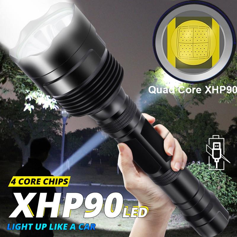 Super Powerful Xlamp XHP90 LED Flashlight Torch USB Lamp Zoom Tactical ...