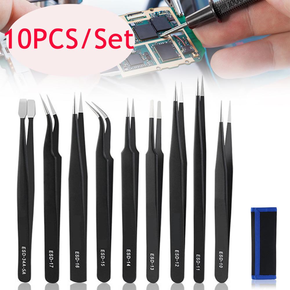 Buy 10pcs Tweezers Set Stainless Steel Precision Tweezers Set for ...
