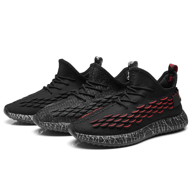 Buy Men's Shoes Coconut Sports Shoes Flying Woven Breathable Black Wild ...