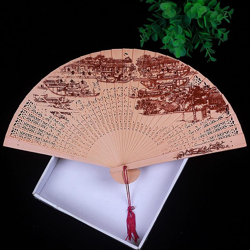 Kaufe Chinese style handmade small women's sandalwood fan sandalwood ...