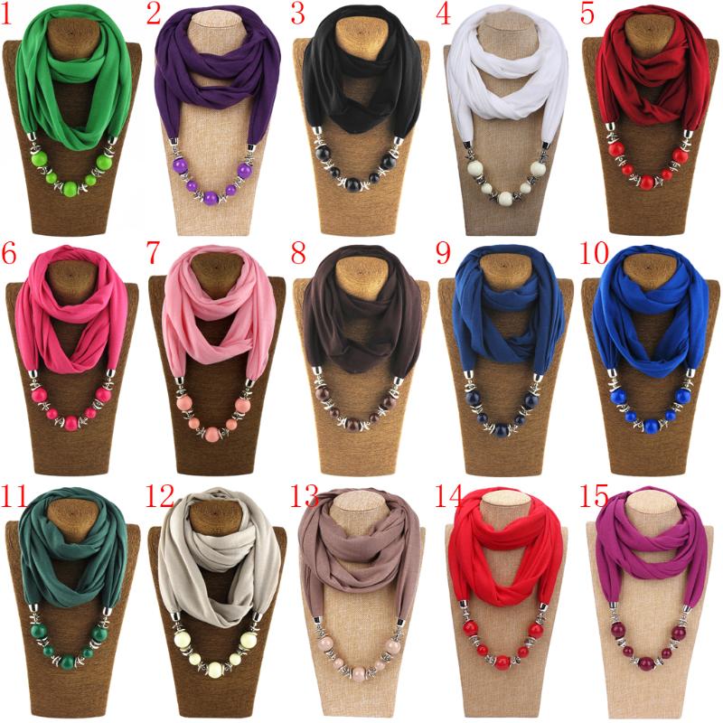 Buy Fashion Neckerchief Ring Scarf Necklaces Beads Solid Color Jewelry ...