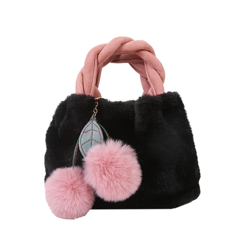 Buy Plush Bag Female Tide Cherry Hair Ball Chain Bag Messenger Bag ...